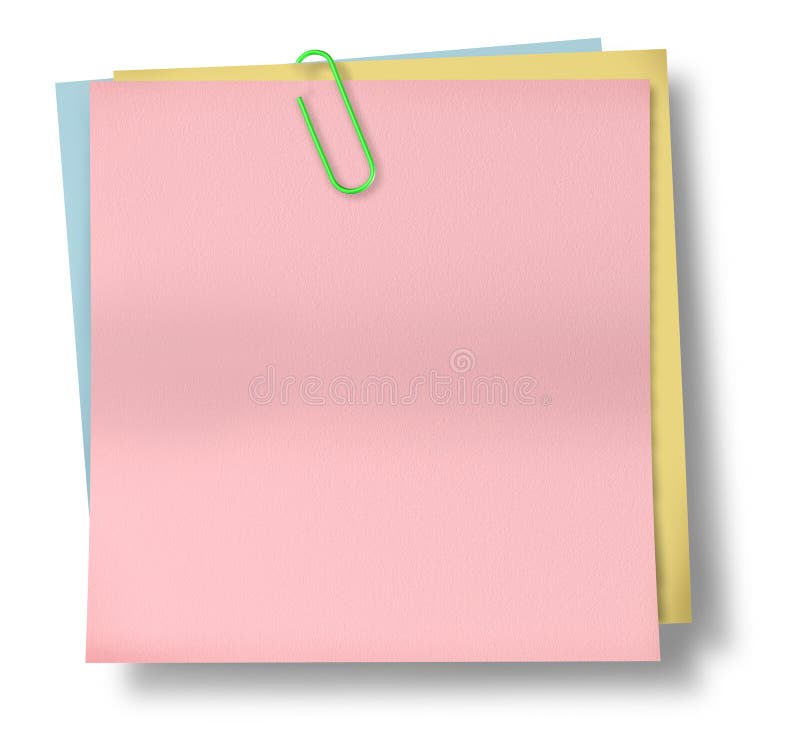 Pink Sticky Note Paper with Paper Clip Isola Stock Photo - Image of ...