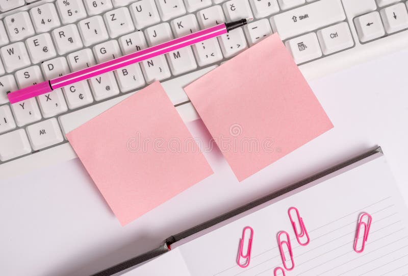 Pink Sticky Note Paper on the Table with Pc Keyboard. Flat Lay Above ...