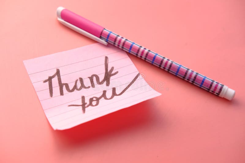 Pink Sticky Note with Thank You on Pink Desk Stock Image - Image of ...