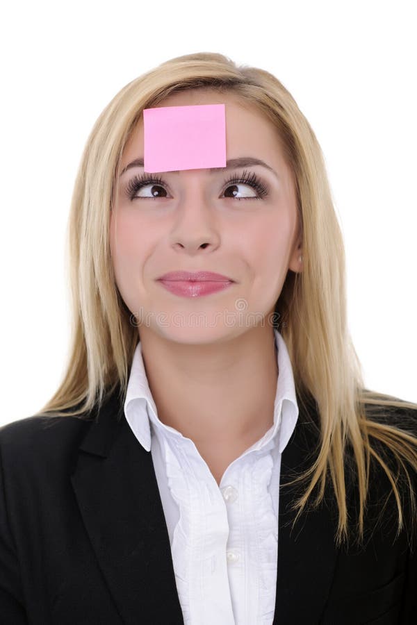 Pink Sticky Note on Woman Face Stock Image - Image of person ...