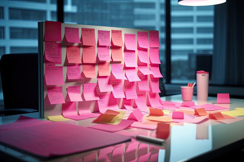 Pink Sticky Notes in Office Stock Illustration - Illustration of ...
