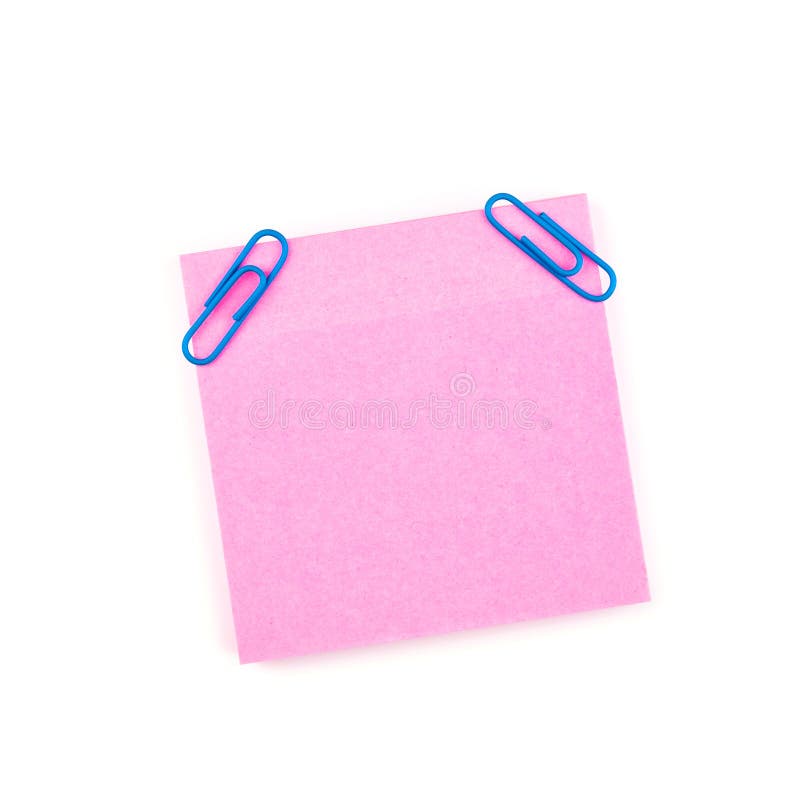 Pink Sticky Paper Note with Blue Clips Stock Image - Image of business ...