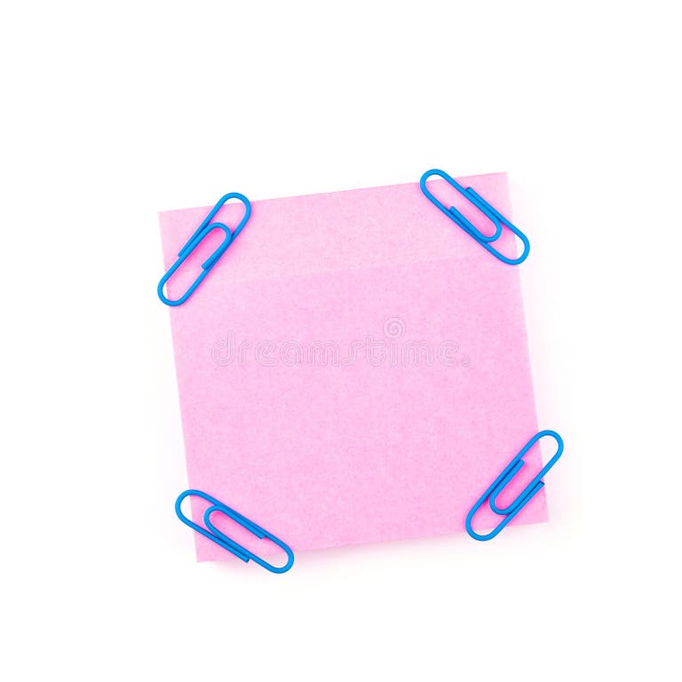 Pink Sticky Paper Note with Blue Clips Stock Image - Image of blank ...