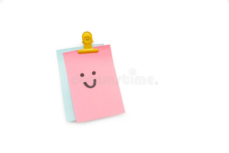 Pink Sticky Paper Note with the Draw of a Face Smiling on a White ...