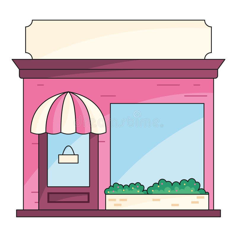 Pink Storefront with Awning and Greenery, Vector Stock Illustration ...