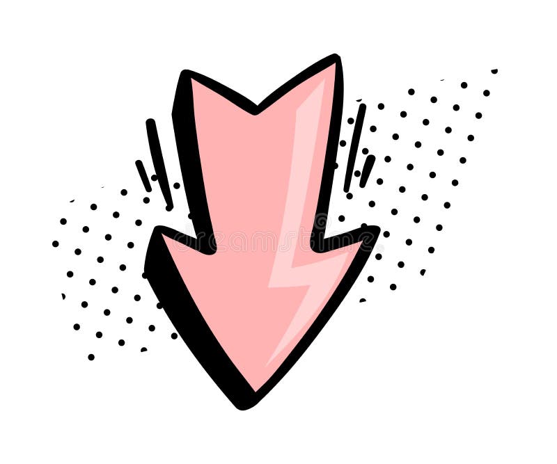 Pink Straight Arrow with Pointed End and Dots Doodle Style Vector ...