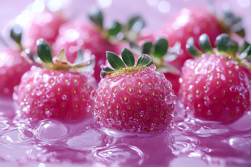 Pink Strawberries Floating in a Pink Liquid Stock Image - Image of mood ...