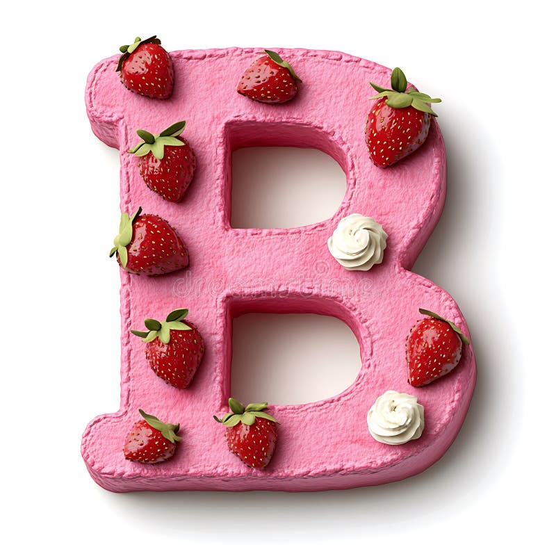 Pink Strawberry Cake Letter B Dessert Typography Stock Illustration ...