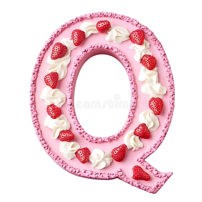 Pink Strawberry Cake Shaped As Letter Q Stock Illustration - Illustration of fancy, decoration ...