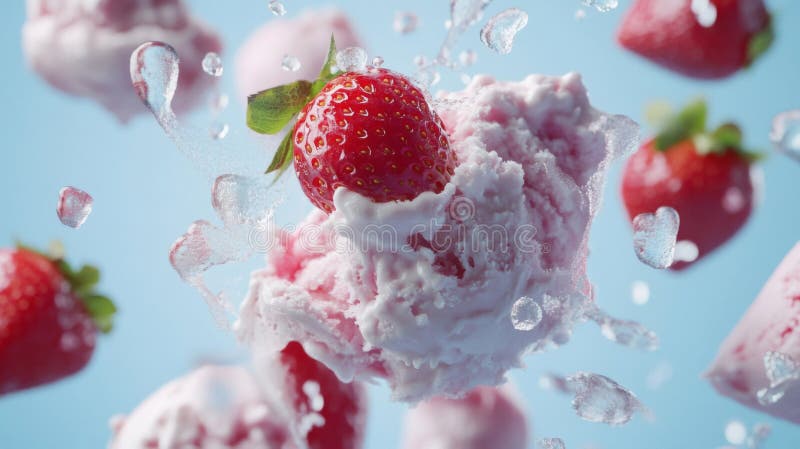 Pink Strawberry Ice Cream Splashing in Water Stock Illustration ...
