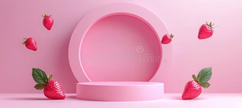 Pink Strawberry Podium Empty Stage for Cosmetic Product Display with ...