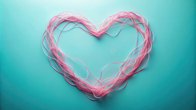 Pink String Arranged in a Heart Shape on a Teal Background. Generative ...