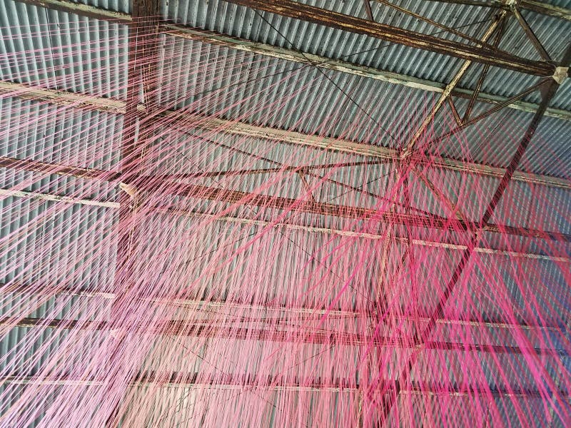 Pink Strings Hanging from a Tall Ceiling Stock Image - Image of high ...