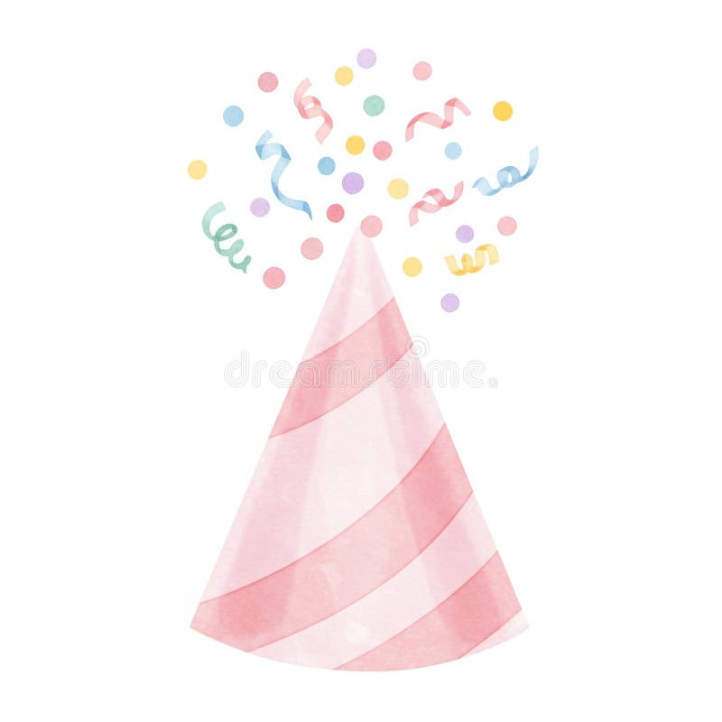 Pink Striped Party Hat with Pastel Confetti Stock Illustration ...