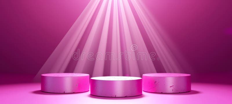 Pink Studio Stage Platform with Empty White Podium, Spotlights ...