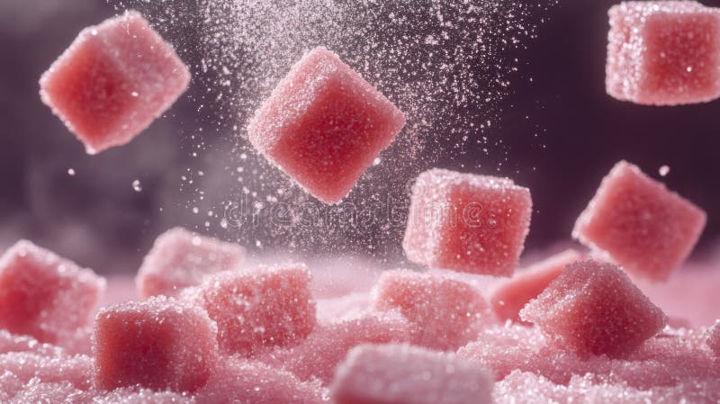 Pink Sugar Cubes Falling on Sugar Background Stock Illustration ...