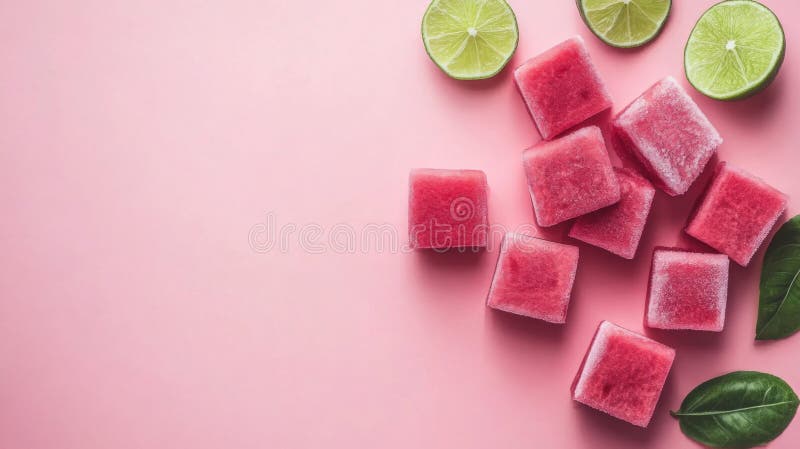 Pink Sugar Cubes with Lime Wedges on Pink Background Stock Illustration ...