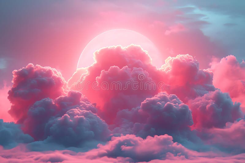 Pink Sun Behind Clouds in the Sky, AI Generated Stock Illustration ...