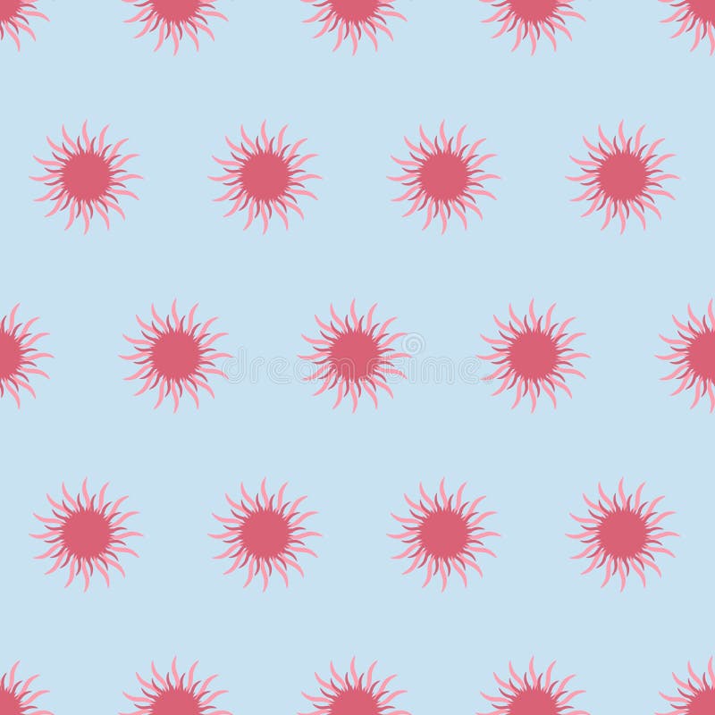 Pink Sun on a Blue Background, Wavy Sun Ray Seamless Pattern for ...