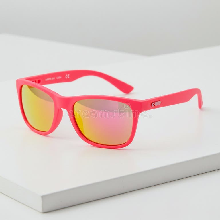 Pink Sunglasses with a Rectangular Frame Featuring Mirrored, Iridescent ...