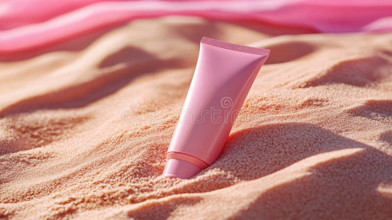 Pink Sunscreen Tube Buried in Sandy Beach Setting. Stock Photo - Image ...