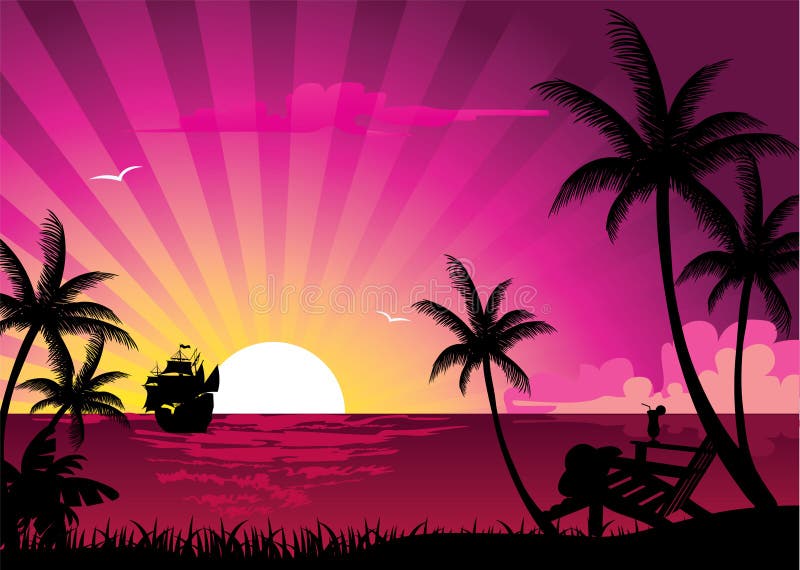 Pink sunset stock vector. Illustration of relaxation - 10030634