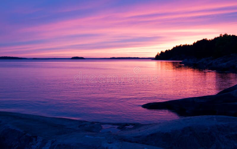 Pink sunset. stock photo. Image of sweden, tourism, water - 14926106