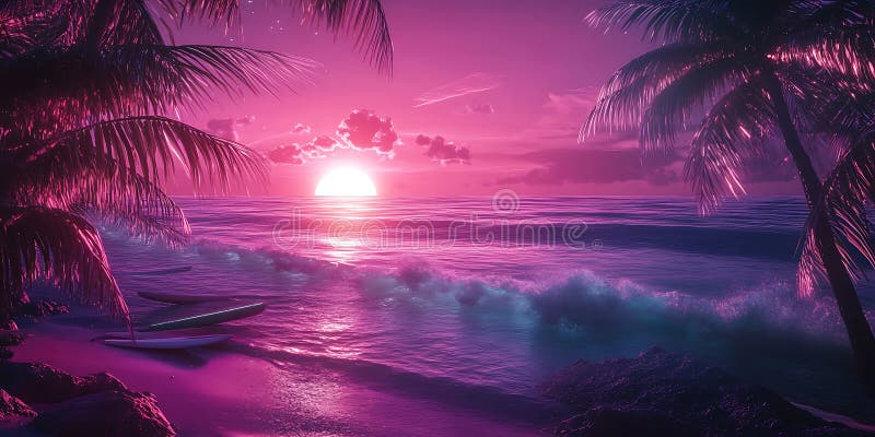 Pink Sunset Beach Background Tropical Ocean Wallpaper Stock ...