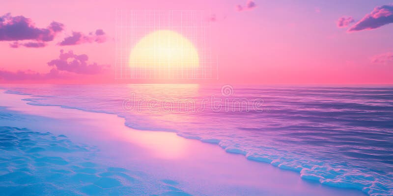 Pink Sunset Beach Ocean Wave Background Image Stock Illustration ...
