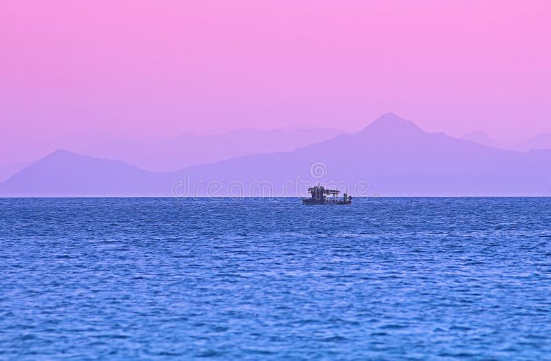 Pink sunset in Greece stock image. Image of beauty, sand - 88810939