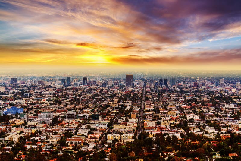 Pink sunset in Los Angeles stock photo. Image of color - 86608736