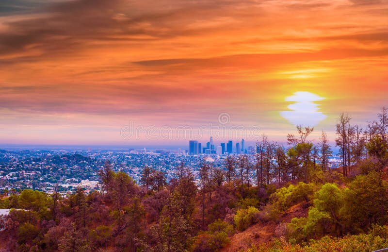 Pink sunset in Los Angeles stock image. Image of socal - 86612435