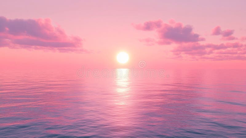 Pink Sunset Over Calm Ocean Water Stock Illustration - Illustration of ...
