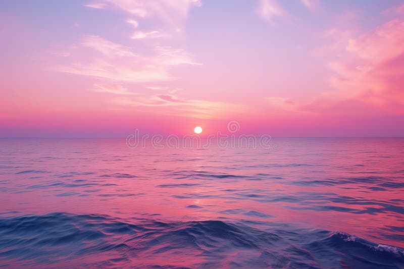 Pink Sunset Over the Ocean, Pink Life Stock Illustration - Illustration ...