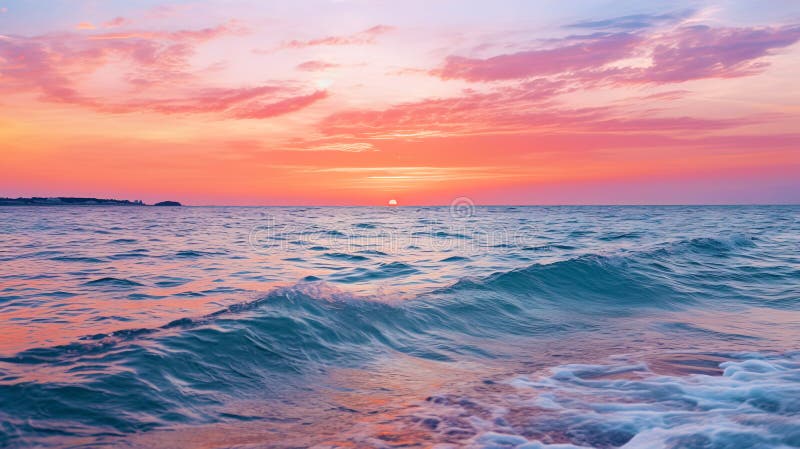 Pink Sunset Over the Ocean, Staining Water in Warm Shades Stock ...
