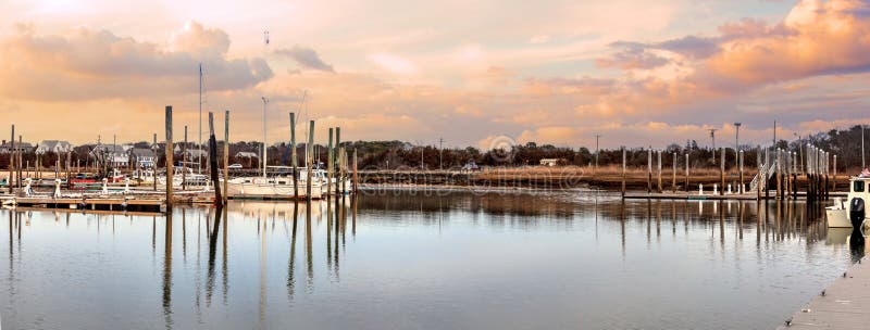 Sunset Over the Sesuit Harbor Marina on Cape Cod in East Dennis Stock ...