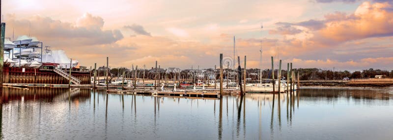 Sunset Over the Sesuit Harbor Marina on Cape Cod in East Dennis Stock ...