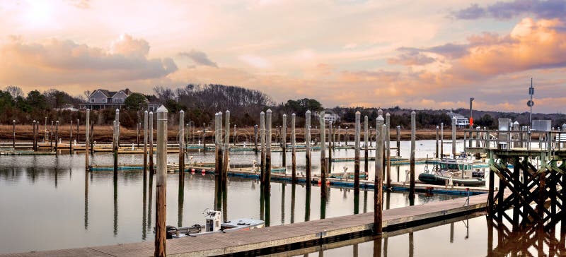 Sunset Over the Sesuit Harbor Marina on Cape Cod in East Dennis Stock ...
