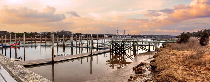 Sunset Over the Sesuit Harbor Marina on Cape Cod in East Dennis Stock ...