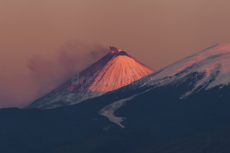 Pink Sunset Over the Volcanoes Stock Image - Image of pink, landscape ...
