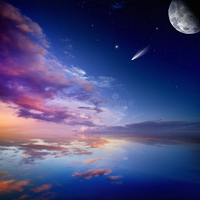 Pink sunset stock photo. Image of comet, lunar, tranquil - 64046954