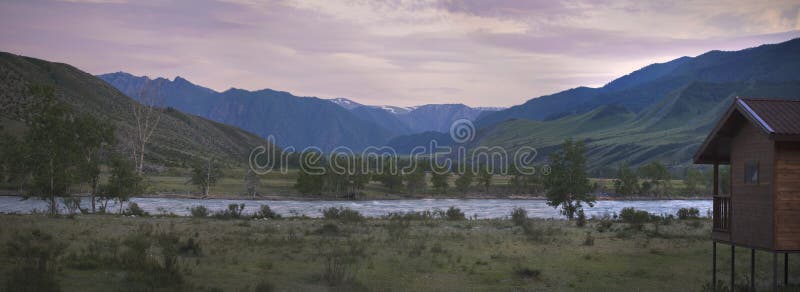 Pink sunset stock photo. Image of hill, mountain, village - 121811384