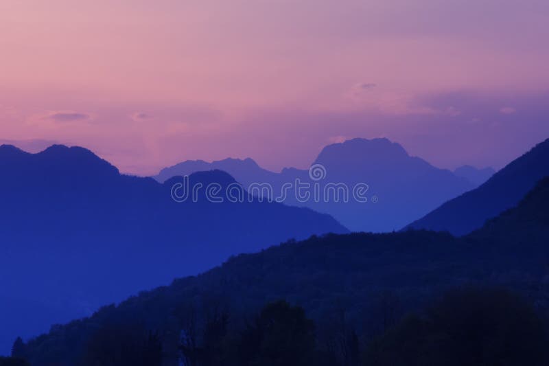 Pink Sunset on the Rocky Mountains in Meduno Stock Image - Image of ...