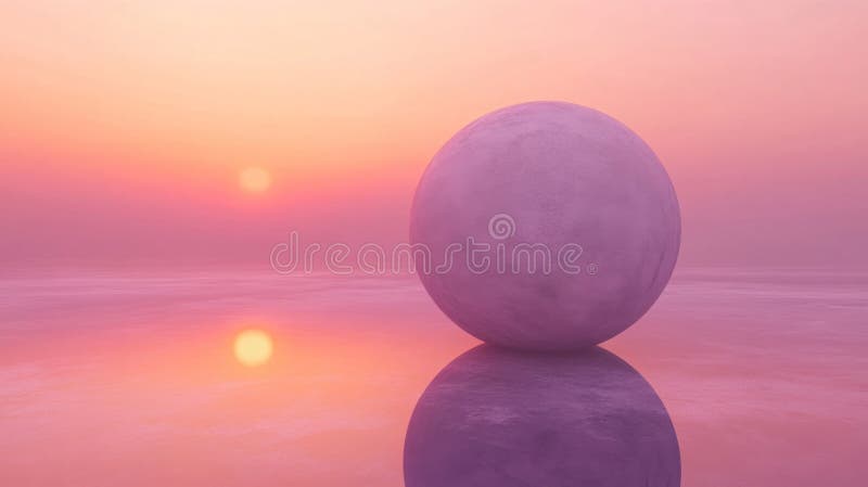 Pink Sunset Sphere Reflecting on Calm Water Stock Illustration ...