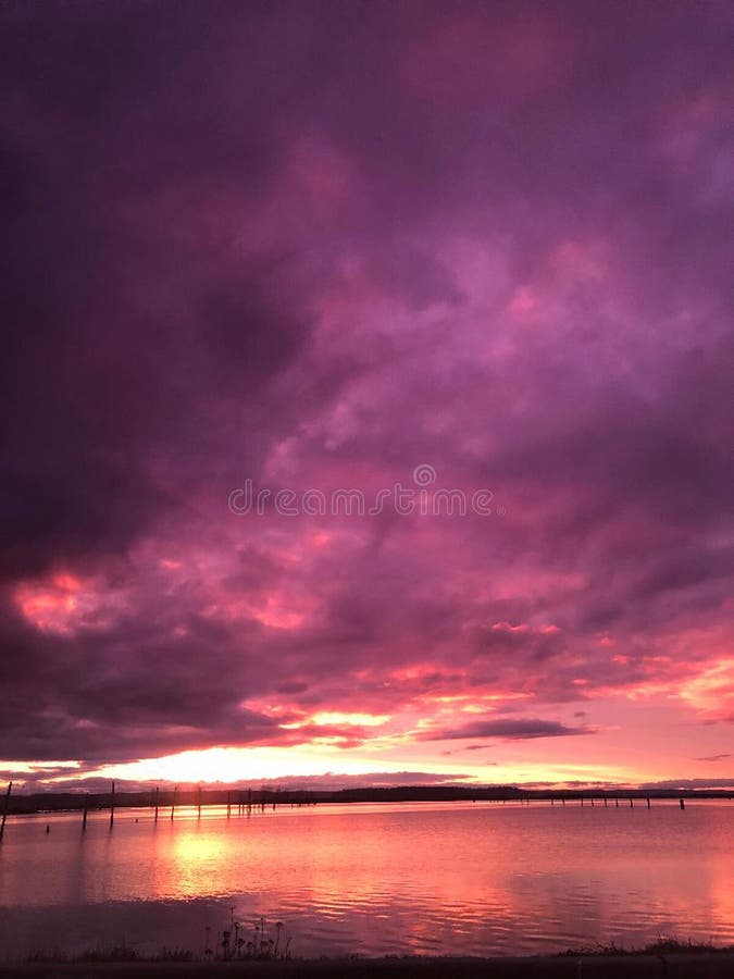 Pink Sunset on a Spring Night on the Waterfront. Stock Photo - Image of ...