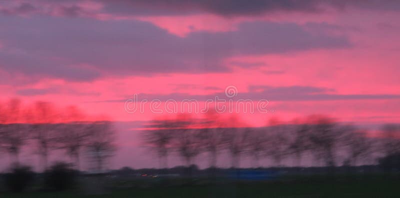 Pink Sunset Taken from a Driving Car Stock Image - Image of beauty ...