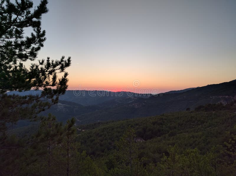 Pink sunset stock image. Image of clear, sunset, trees - 75389003