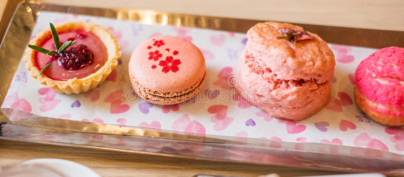 Pink Sweet Dessert Set at Luxury Hotel Stock Photo - Image of pink ...