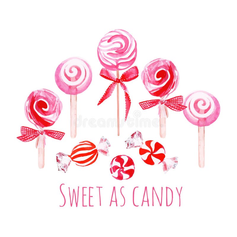 Pink Sweets Watercolor Vector Elements Stock Vector - Illustration of ...