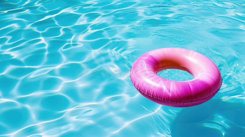 A Pink Swimming Pool Ring Float Gracefully on the Surface of the Blue ...